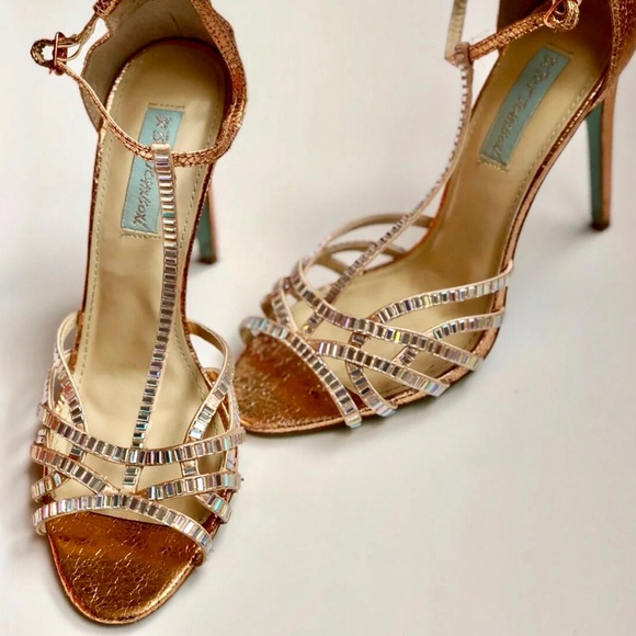 Betsey Johnson | Shoes | Blue By Betsey Johnson Rose Gold Rhinestone ...